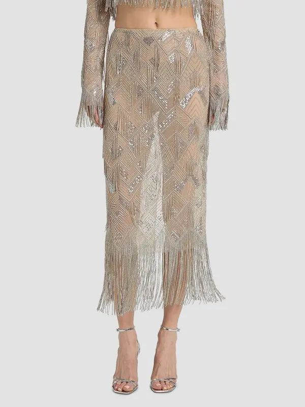 Lapointe Geometric Crystal Fringe Skirt