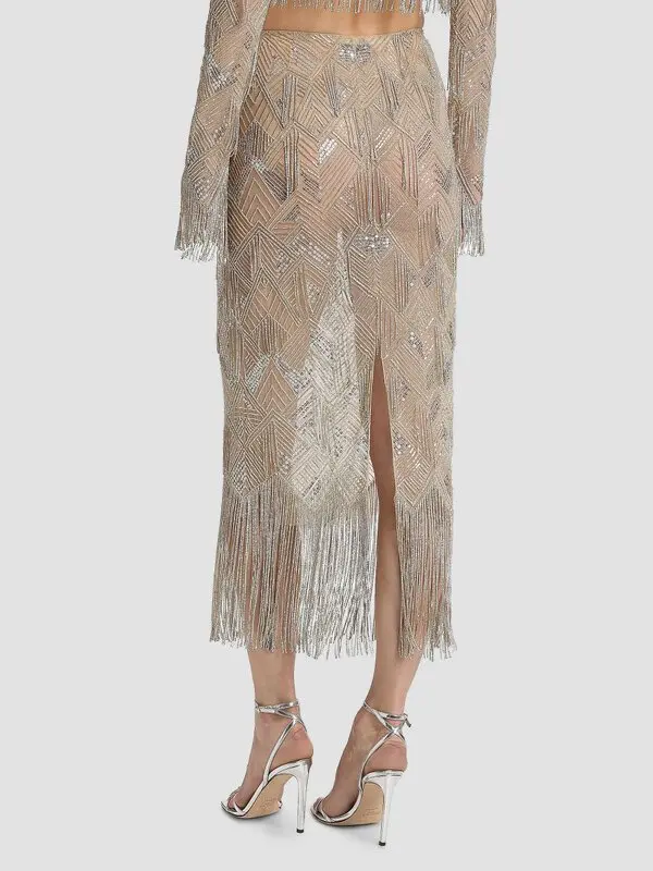 Lapointe Geometric Crystal Fringe Skirt