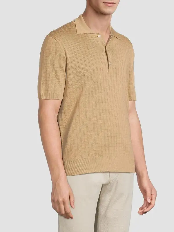 Canali Grid Silk-cotton Polo Shirt - Light Brown