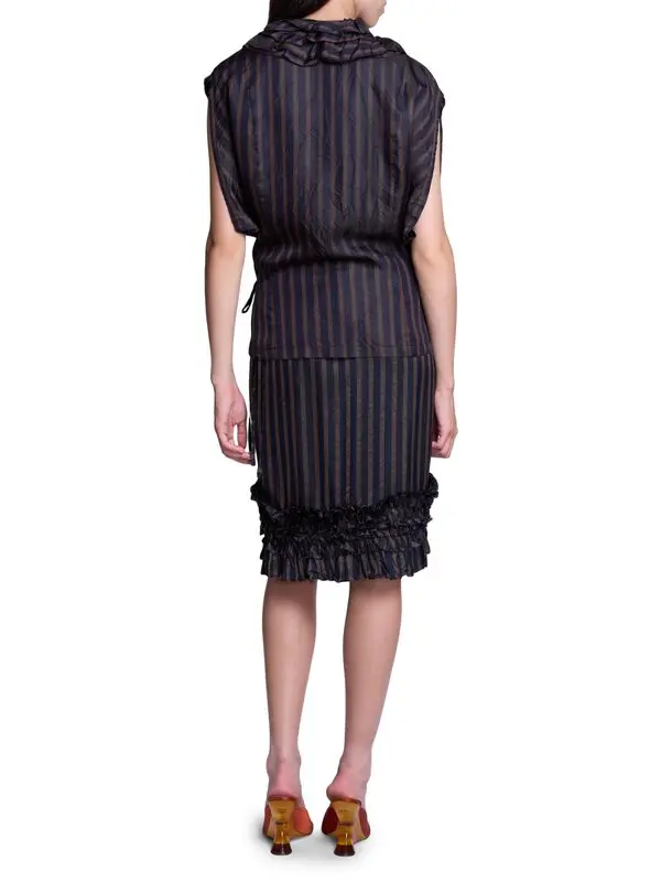 Dries Van Noten Clematis Ruffled Striped Satin Wrap Shirt