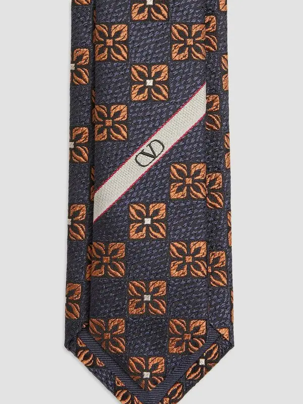 Valentino Garavani Valentie Silk And Jacquard Tie With Design - Blue Hazelnut