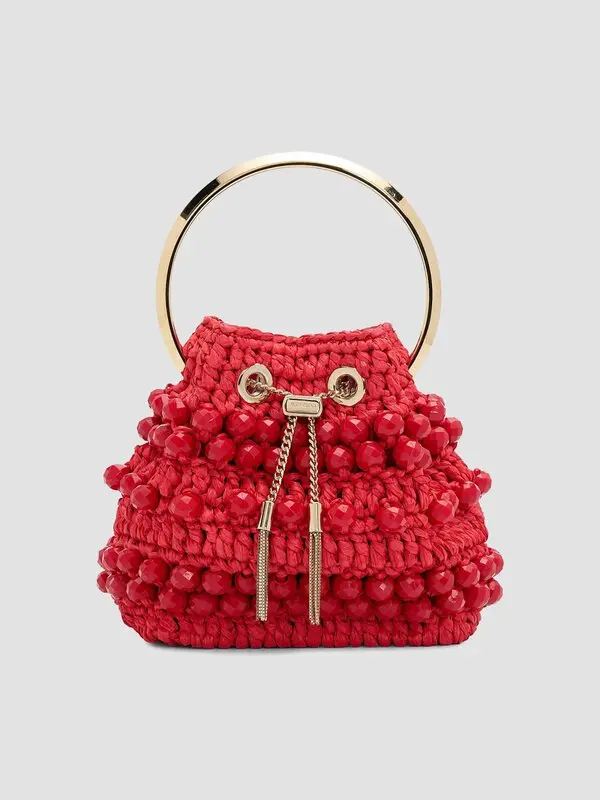 JIMMY CHOO Riviera Capsule Bon Bon Beaded Raffia Top Handle Bag
