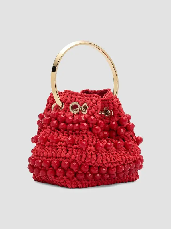 JIMMY CHOO Riviera Capsule Bon Bon Beaded Raffia Top Handle Bag