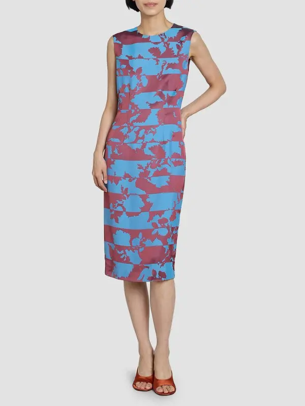 Dries Van Noten Delavina Abstract Satin Sleeveless Midi-dress