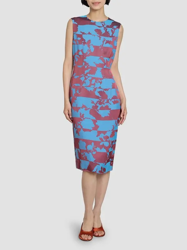 Dries Van Noten Delavina Abstract Satin Sleeveless Midi-dress