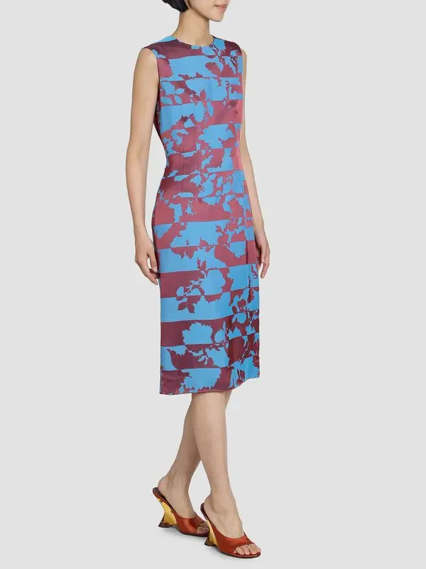 Dries Van Noten Delavina Abstract Satin Sleeveless Midi-dress