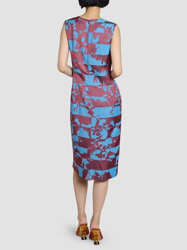 Dries Van Noten Delavina Abstract Satin Sleeveless Midi-dress