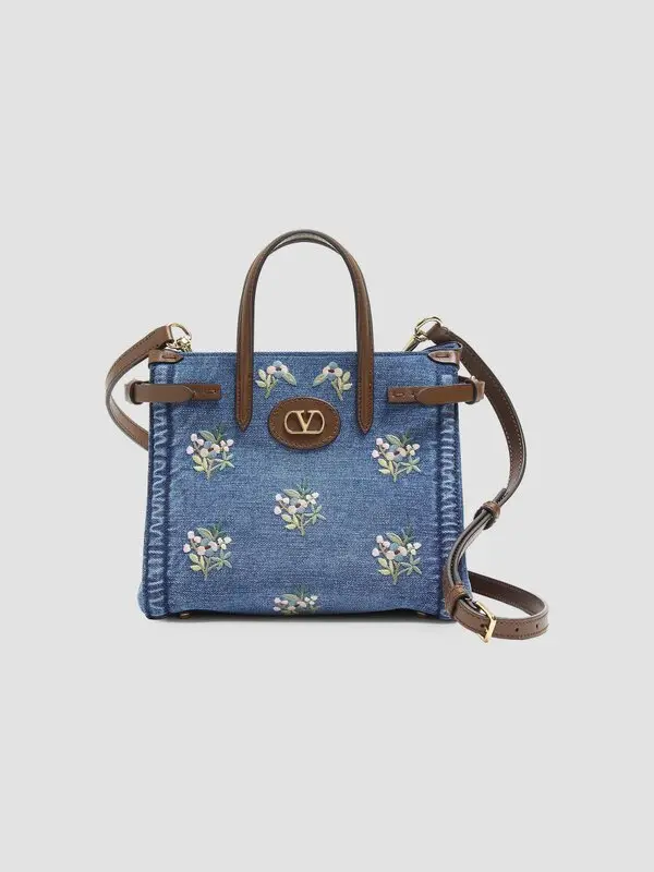 Valentino Garavani Antibes Small Embroidered Shopping Bag - Denim