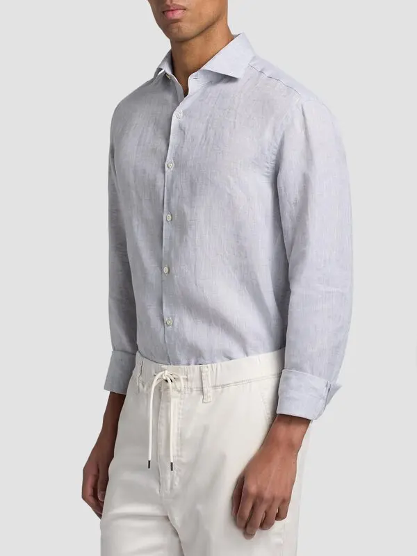 Canali Linen Button-front Shirt - Light Grey