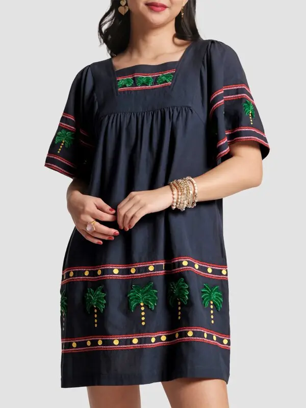 FRANCES VALENTINE Palm Picnic-embroidered Minidress
