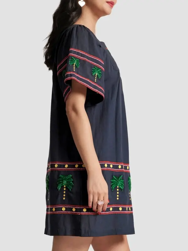 FRANCES VALENTINE Palm Picnic-embroidered Minidress