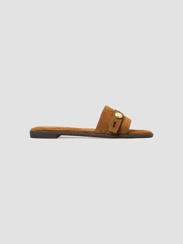 Tory Burch Romy Suede Flat Sandals - Caramel