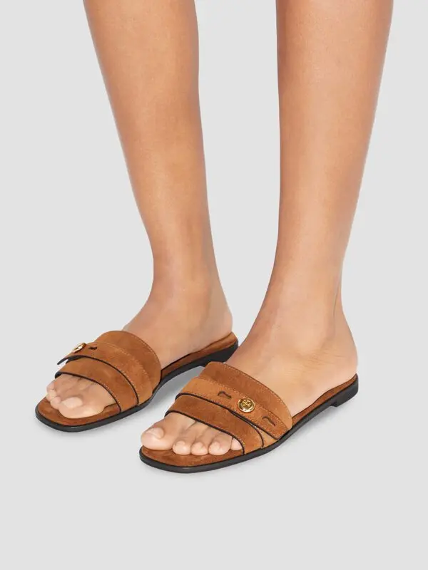 Tory Burch Romy Suede Flat Sandals - Caramel