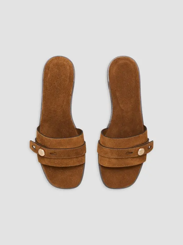 Tory Burch Romy Suede Flat Sandals - Caramel