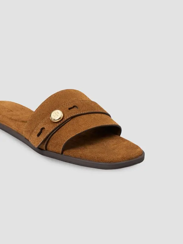 Tory Burch Romy Suede Flat Sandals - Caramel