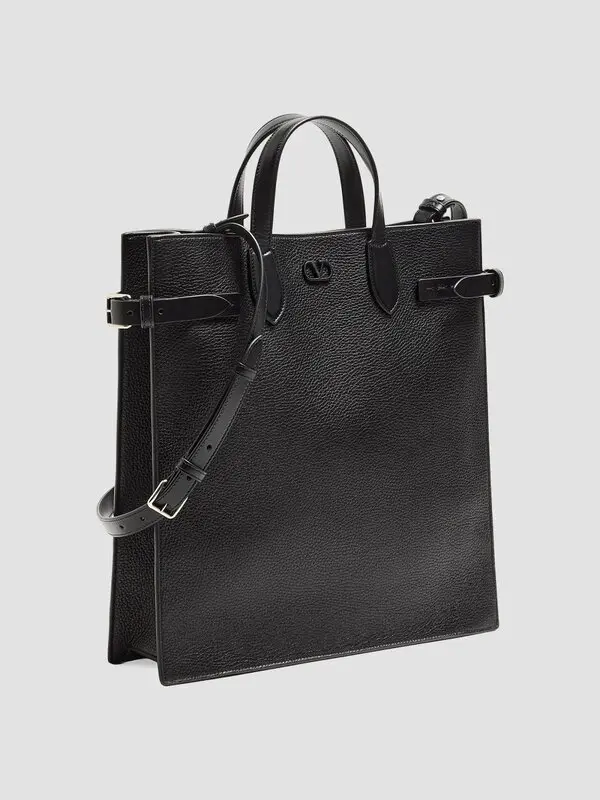 Valentino Garavani Antibes Medium Shopping Bag In Grained Leather - Black