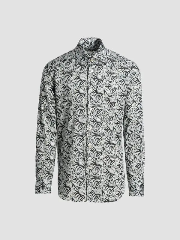 Kiton Leaf Print Stretch-cotton Shirt