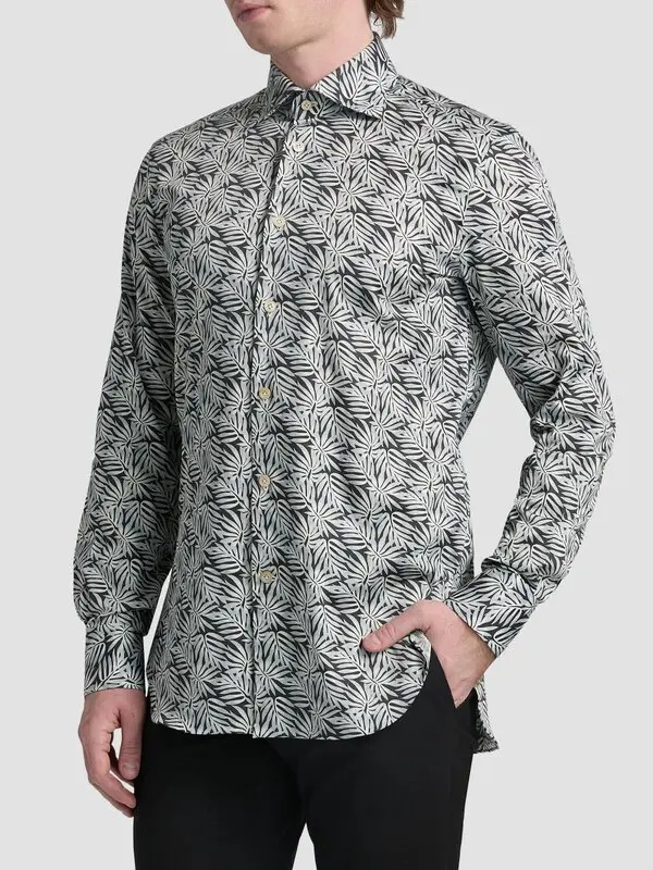 Kiton Leaf Print Stretch-cotton Shirt