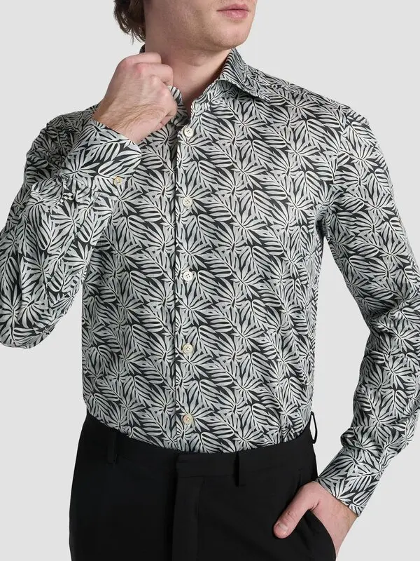 Kiton Leaf Print Stretch-cotton Shirt