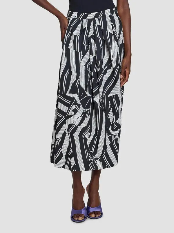 Dries Van Noten Soni Pleated Abstract Cotton A-line Midi-skirt