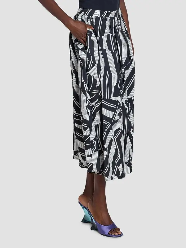 Dries Van Noten Soni Pleated Abstract Cotton A-line Midi-skirt