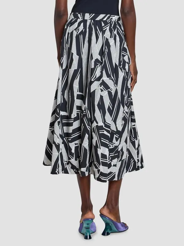 Dries Van Noten Soni Pleated Abstract Cotton A-line Midi-skirt