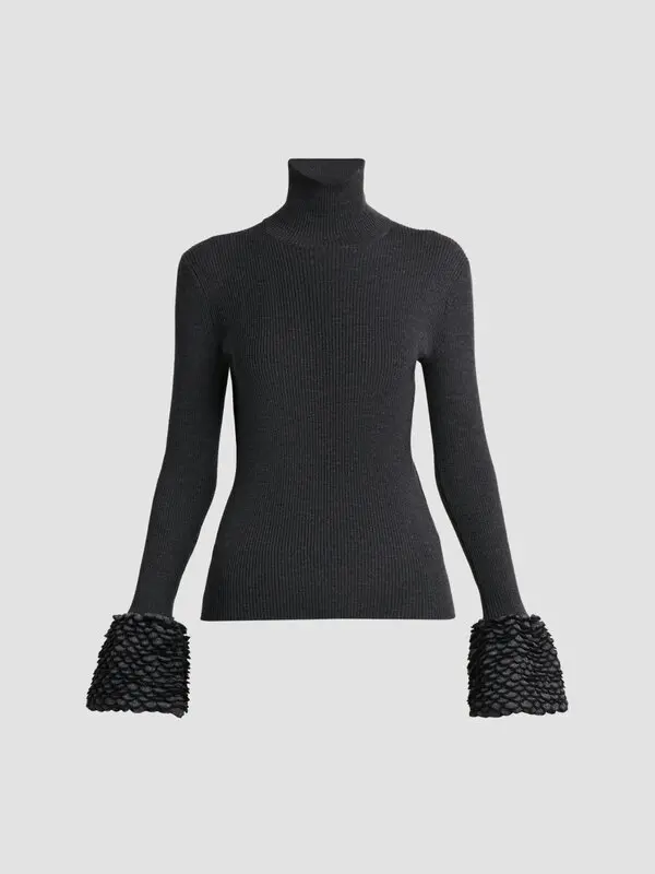 Alexander McQueen Wool Rib-knit Scalloped-cuff Top