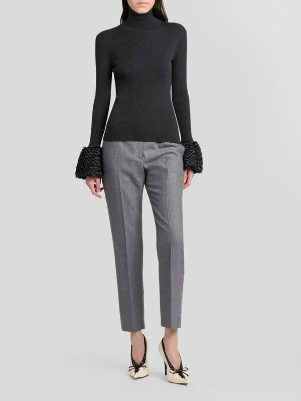 Alexander McQueen Wool Rib-knit Scalloped-cuff Top