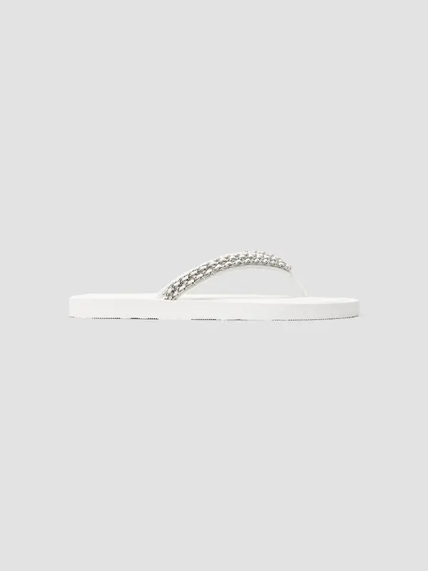Tory Burch Kira Chain Leather Flip-flops - Bianco Laredo