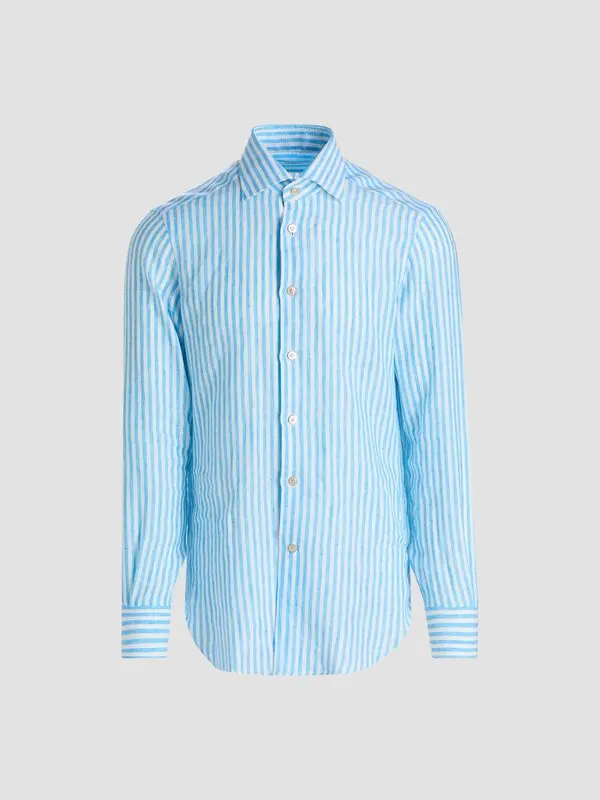 Kiton Bengal Striped Linen Button-front Shirt - Turquoise
