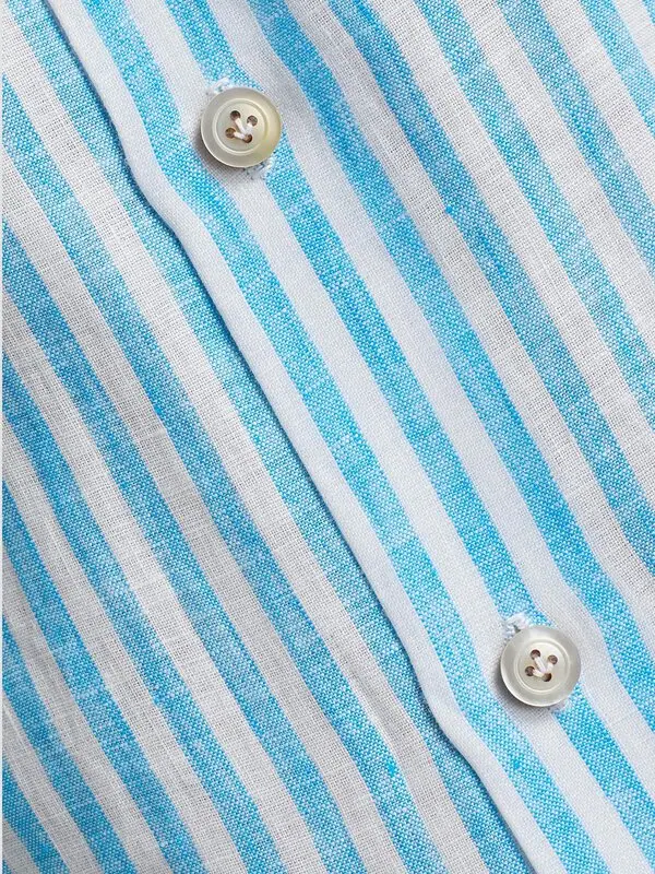 Kiton Bengal Striped Linen Button-front Shirt - Turquoise