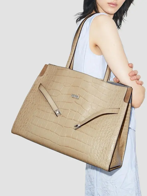 Tory Burch Lee Radziwill Croc-embossed Leather Tote Bag