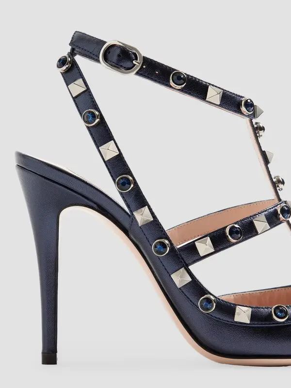 Valentino Garavani Rockstud Pumps 100mm In Laminated Nappa With Cabochon - Navy