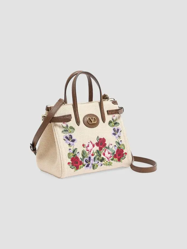 Valentino Garavani Antibes Small Embroidered Linen Top Handle Bag