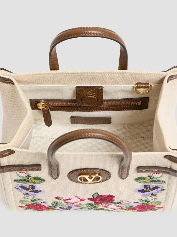Valentino Garavani Antibes Small Embroidered Linen Top Handle Bag