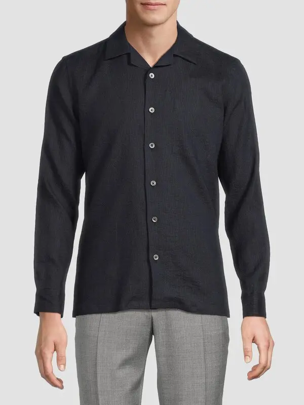 Canali Linen Seersucker Button-front Shirt