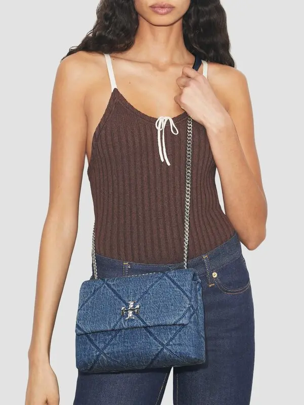 Tory Burch Kira Small Quilted Denim Shoulder Bag
