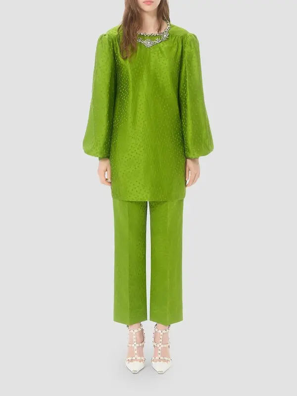 Valentino Garavani Jacquard Pants In Silk-linen