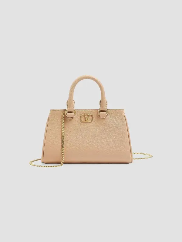 Valentino Garavani Mini Vlogo Signature Top Handle Bag In Grainy Calfskin - Beige