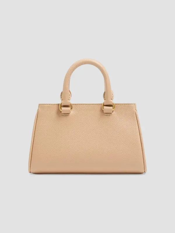 Valentino Garavani Mini Vlogo Signature Top Handle Bag In Grainy Calfskin - Beige