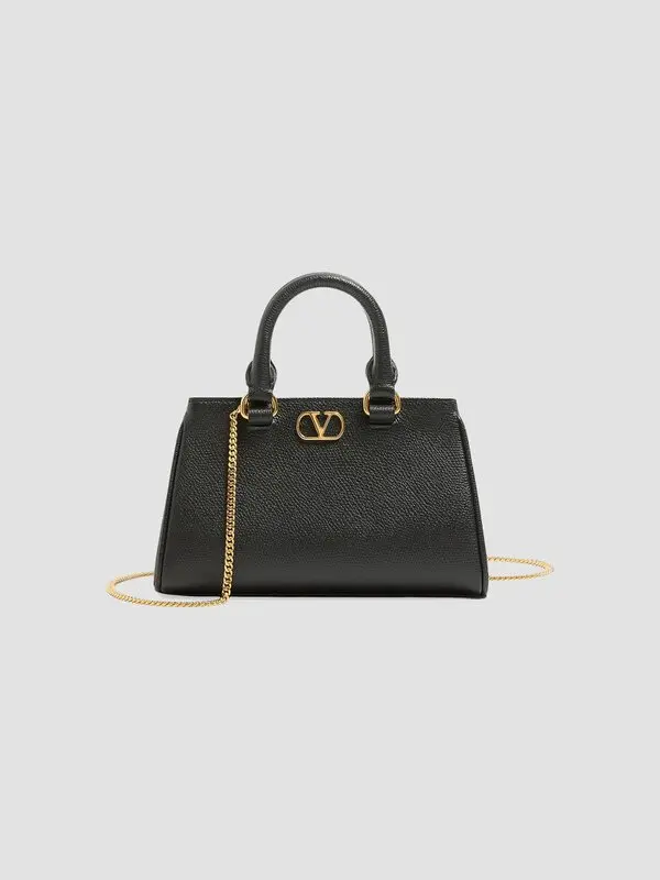 Valentino Garavani Mini Vlogo Signature Top Handle Bag In Grainy Calfskin - Black