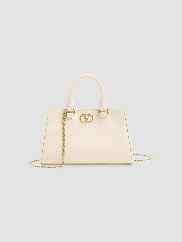 Valentino Garavani Mini Vlogo Signature Top Handle Bag In Grainy Calfskin - Ivory