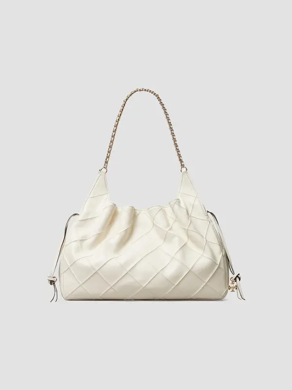 Tory Burch Fleming Large Quilted Leather Tote Bag - Light Cream