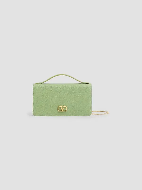 Valentino Garavani Vlogo Signature Grainy Calfskin Wallet With Chain - Mint