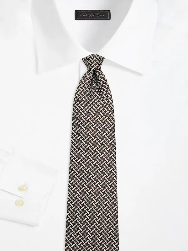 Kiton Houndstooth Silk Tie - Brown