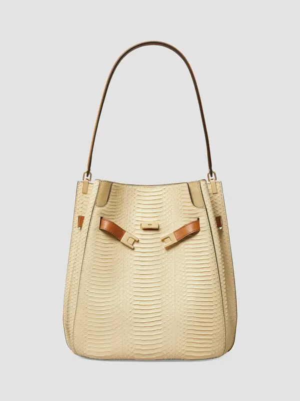 Tory Burch Lee Radziwill Snake-embossed Leather Bucket Bag