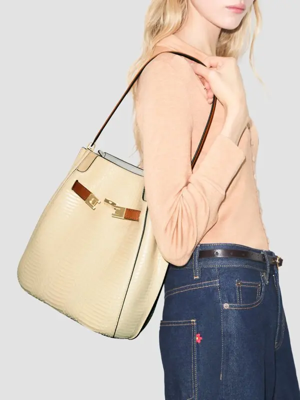 Tory Burch Lee Radziwill Snake-embossed Leather Bucket Bag