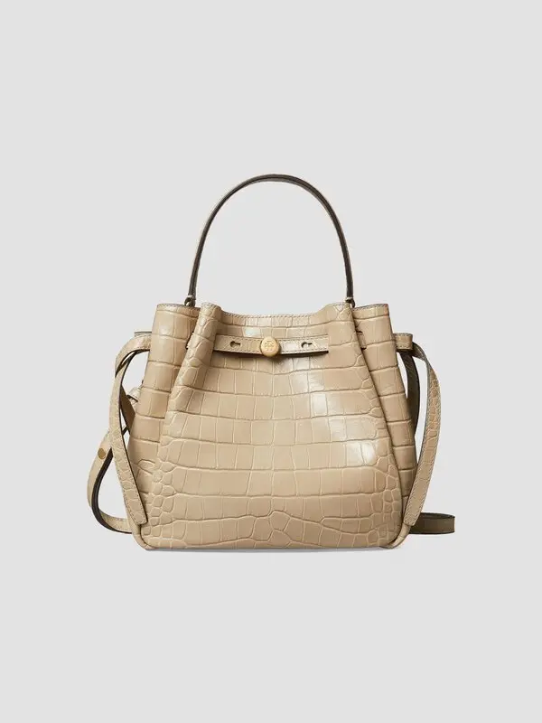 Tory Burch Romy Croc-embossed Leather Bucket Bag - Ginger Leaf