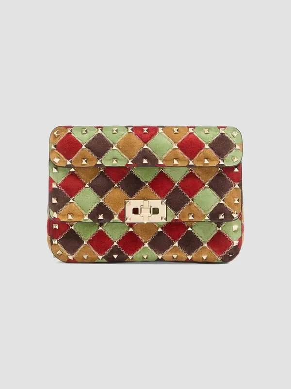 Valentino Garavani Rockstud Spike Small Patchwork Suede Shoulder Bag - Multicolored