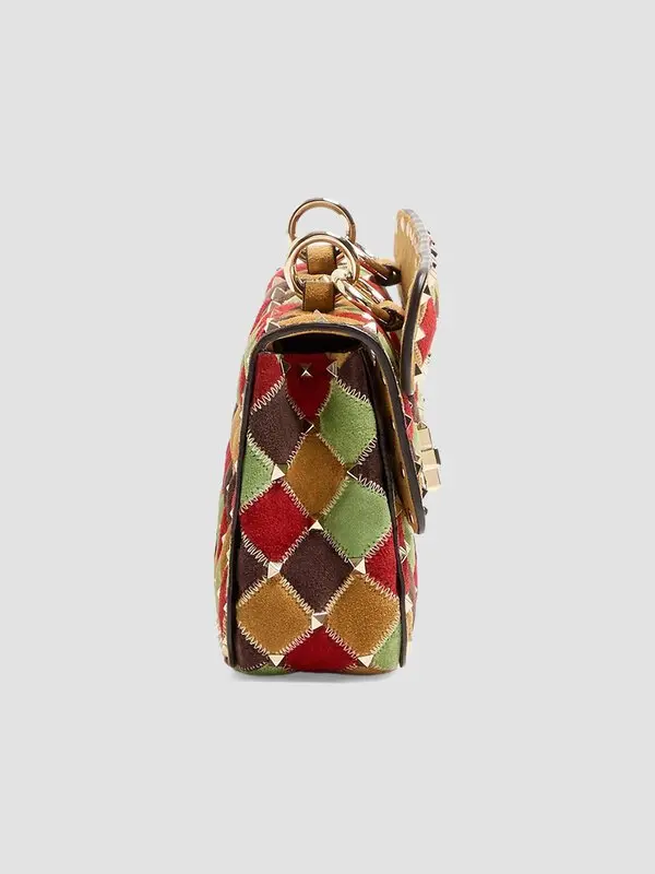 Valentino Garavani Rockstud Spike Small Patchwork Suede Shoulder Bag